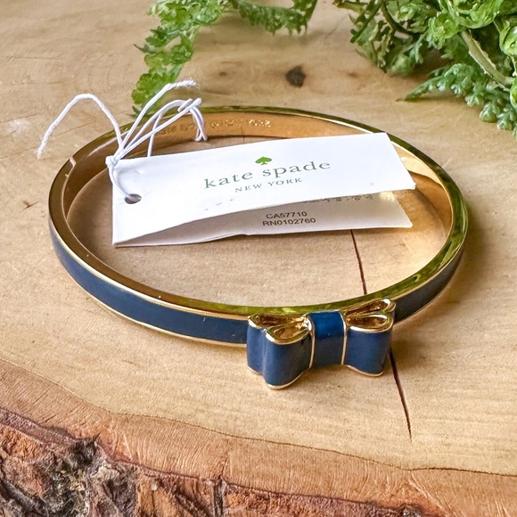 kate spade | Jewelry | Kate Spade Bracelet Moon River Bangle Bow Gold Navy Blue New | Poshmark